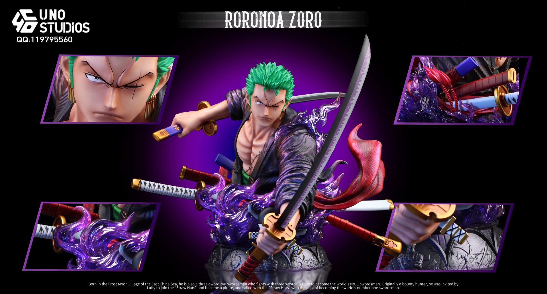 UNO Studio 1/4 Scale OP Roronoa Zoro GK Resin Statue PREORDER - Toy Okoku