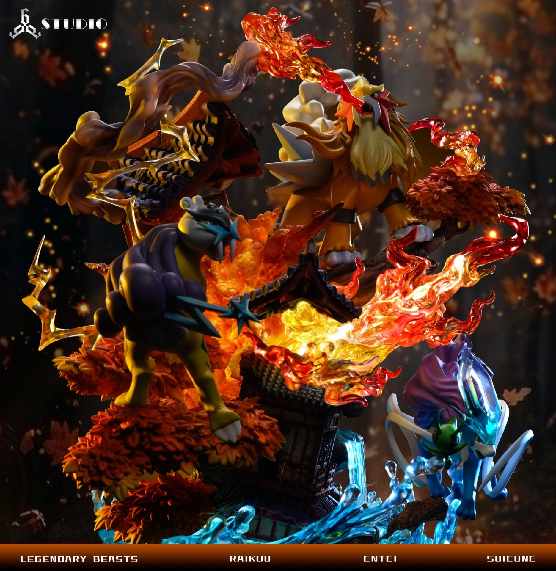 666 Studio Legendary Pokémon Entei & Raikou & Suicune GK Resin Statue ...